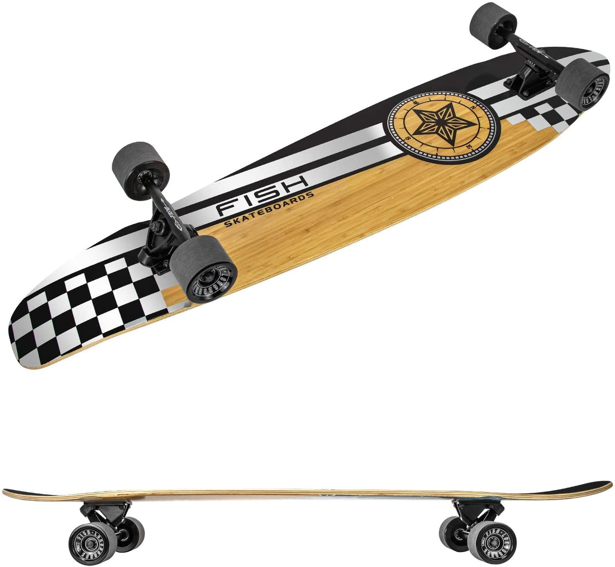FISH 44 Inch Kick Tail Bamboo Longboard Cruiser - Silver – Sol-Effect