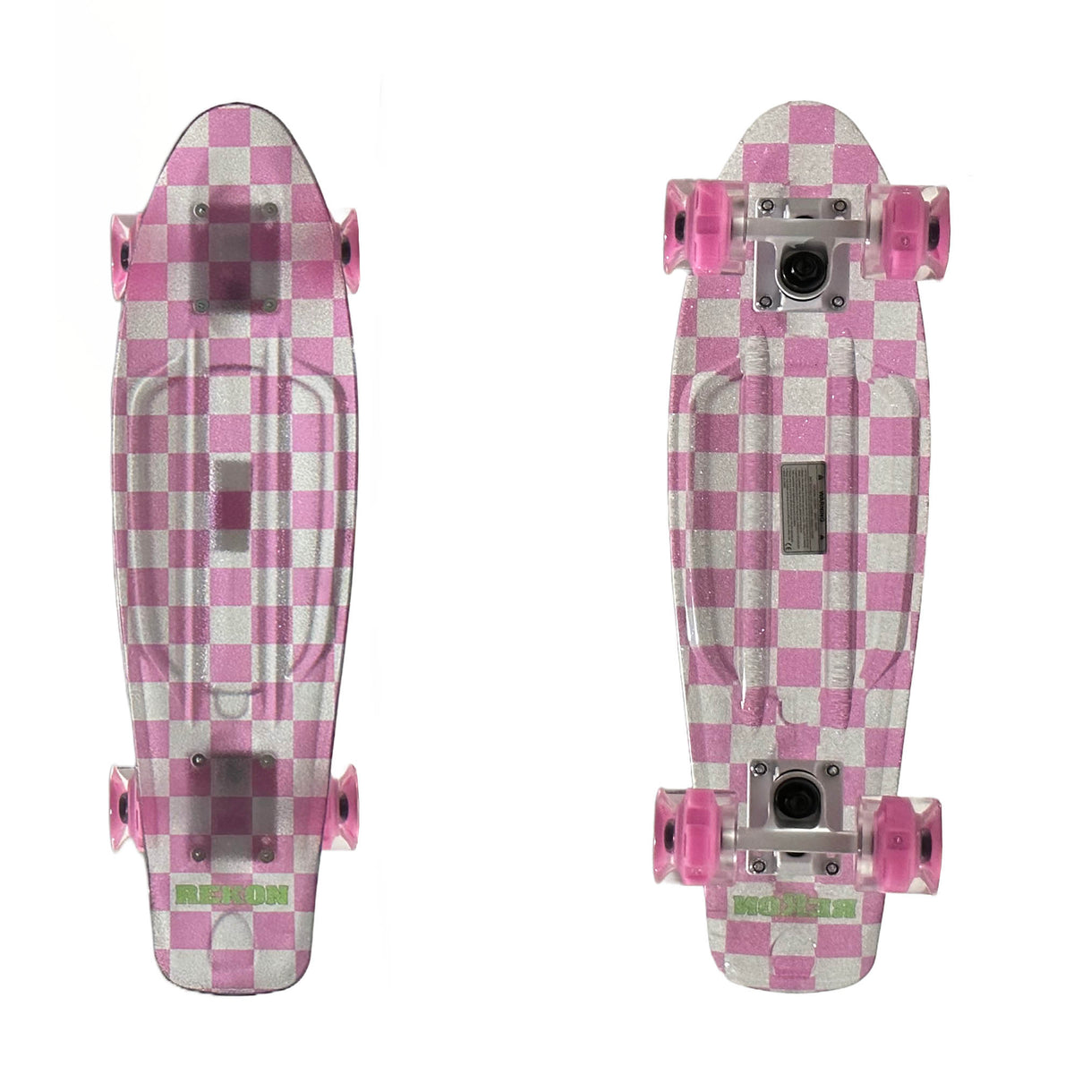 REKON 22 Inch Pink Checker Grip Tape on Clear Deck Plastic Cruiser ...